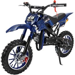 Actionbikes Motors Mini-Crossbike Delta, Benzin-Motorrad, Pocketbike, Dirtbike, 49 ccm, bis zu 40 km/h, Scheibenbremsen (Blau)