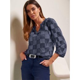 Heine Witt Damen 3/4-Arm-Shirt mit Ausbrenner-Optik, marine-kariert, Gr&ouml;&szlig;e 40