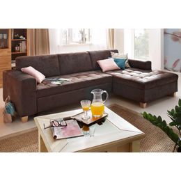 Ecksofa Home Affaire, B:266cm H:80cm T:162cm, braun, Struktur fein (100% Polyester);Chenille (100% Polyester);NaturLEDER (echtes Rindsleder) auf