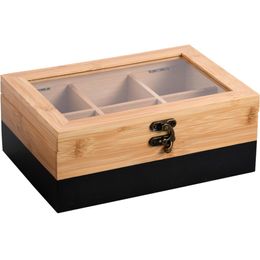 Kesper Teebox "Aufbewahrungsbox mit 6 F&auml;chern, aus Bambus, FSC", B:22cm H:8,5cm, schwarz, Lebensmittelaufbewahrungsbeh&auml;lter, mit