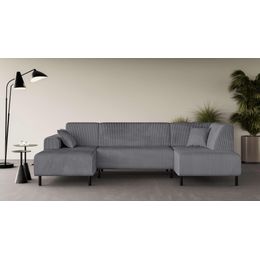 Wohnlandschaft Home Affaire, B:300cm H:81cm T:163cm, grau, 100% Polyester, Sofas, "ARROS U-Form mit Wellenunterfederung, Ma&szlig;e B/T/H: 300/163/81 cm",