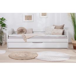 Funktionsbett Ticaa, B:96cm L:204cm, wei&szlig;, Daybetten, "Melinda, Daybett, Jugendbett, 2 Schlafpl&auml;tze, Schublade auf Rollen", FSC-zertifizierte Kiefer,