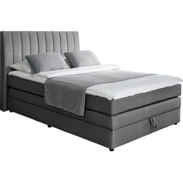 Boxspringbett Alina, B:131cm L:212cm, grau, Struktur fein XBO (100% Polyester), Jugendzimmer, Komplettbetten, "Marvin", inklusive Bettkasten und