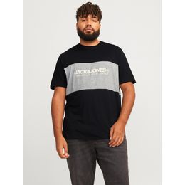 Jack & Jones PlusSize Herren T-Shirt "JJELEGACY BLOCKING TEE SS O-NECK NOO PLS", schwarz, Basic, Gr. 6XL, JACK & JONES PLUSSIZE, bedruckt, Single Jersey, Obermaterial: