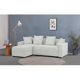 Ecksofa, B:217cm H:85cm T:154cm, beige, 100% Polyester, Wohnzimmer, Sofas, "KILLAM, 217 cm, L-Form, mit Schlaffunktion u. Bettkasten", Schlaffunktion