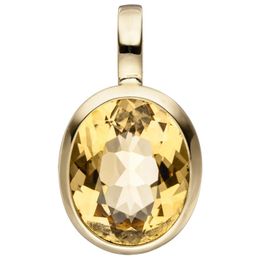 Jobo Damen Kettenanh&auml;nger "Anh&auml;nger oval 16 mm", Gelbgold 585gelb, gelb, Gelbgold 585, Schmuckanh&auml;nger, 585 Gold mit Citrin