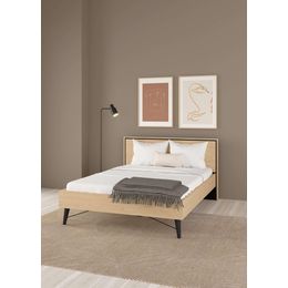 Bett Andas, B:152,6cm H:91,3cm L:206cm, braun, Schlafzimmer, Betten, "Ry Bettrahmen, Bettgestell, Doppelbett", mit hohem Kopfteil, Beine aus Vollholz