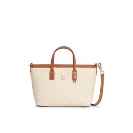 Tragetasche Tommy Hilfiger "TH MONOPLAY MINI TOTE LE", Damen, Gr. B/H/T: 27cm x 17cm x 9cm, natur, braun, Leder, Lederimitat, Taschen, Damen Handtasche, Umh&auml;ngetasche, Schultertasche mit TH-Allover-Druck