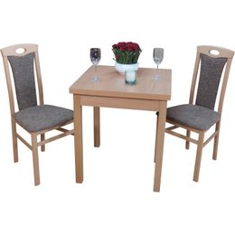 Essgruppe, B:45cm H:95cm T:48cm, braun, HOFMANN LIVING AND MORE, FSC-zertifiziertes teilmassives Holz, Sitzm&ouml;bel-Sets, "3tlg. Tischgruppe", St&uuml;hle