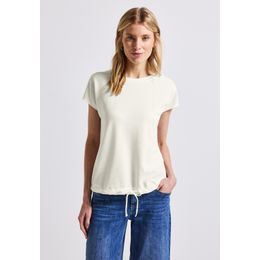 Street One Damen T-Shirt, wei&szlig;, Gr. 36, unifarben, Stoff, 65% Polyester, 30% Viskose, 5% Elasthan, Shirts, mit Tunnelzug am Saum