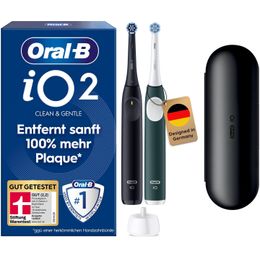 Oral-B Elektrische Zahnb&uuml;rste "iO Series 2"schwarz, gr&uuml;n, Elektrozahnb&uuml;rsten, Doppelpack, 2 Aufsteckb&uuml;rsten, Reise-Etui