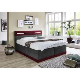 Boxspringbett, rot, Westfalia Schlafkomfort, Bezug Obermatratze 100% Polyester, waschbar bis 60C;Bezug Unterbox und Kopfteil: Mikrofaservelours (100%