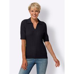 Classic Basics Damen Polokragenpullover "Kurzarm-Pullover", schwarz, Gr. 38, unifarben, 100% Polyacryl, Pullover