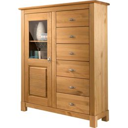 Highboard OTTO HOME, B:102,8cm H:131cm T:37cm, beige, Wohnzimmer, Sideboards, "Rauna", Vitrine, Breite 103 cm, FSC-zertifiziertes Massivholz
