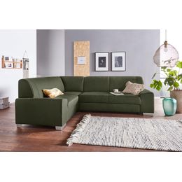 Ecksofa DOMO collection, B:259cm H:85cm T:191cm, gr&uuml;n, Wohnzimmer, Sofas, "Anzio in kubischer Formensprache, flache Armlehnen, L-Form", Wahlweise mit