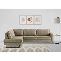 Ecksofa Home Affaire, B:290cm H:85cm T:217cm, beige, Luxus-Microfaser in Lederoptik (100% Polyester);Cord (92% Polyester, 8% Polyamide), Wohnzimmer,