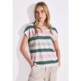 Street One Damen Shirttop, wei&szlig;, Gr. 36, gestreift, Jersey, Obermaterial: 80% Polyester, 20% Viskose, Tops, mit Streifen Muster