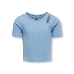 KIDS Only M&auml;dchen Kurzarmshirt "KOGNESSA S/S CUT OUT TOP BOX JRS NOOS", blau, Gr. 146, unifarben, Feinripp, Obermaterial: 95% Baumwolle, 5% Elasthan,