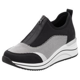 Remonte Damen Slip-On Sneaker, Gr. 44, schwarz-wei&szlig;, Lederimitat, Textil, Schuhe, Freizeitschuh, Halbschuh, Slipper in veganer Verarbeitung
