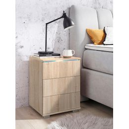 Nachtkommode Priess, B:41cm H:54cm T:38cm, beige, Sideboards, mit LED-Beleuchtung und Push-to-open