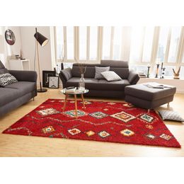 Hochflor-Teppich Hanse Home, B:80cm H:30mm L:150cm, rot, Kunstfaser, Teppiche, "Geometric", Shaggy, Flokati, Boho Design, Weich, Flauschig,