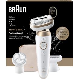 Braun Damen Epilierer "Silk-&eacute;pil 9 SES9-060 3D"wei&szlig;, gold, Epilierer, 360 Flex, Wet & Dry, SmartLight, Rasieraufsatz, Trimmeraufsatz