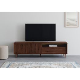 Lowboard OTTO HOME, B:180cm H:50cm T:38cm, braun, FSC-zertifiziertes Massivholz, MDF, Wohnzimmer, Sideboards, "Malmedy Front mit gefr&auml;sten Rillen",