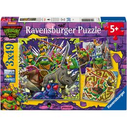 Ravensburger Kinder Puzzle "Teenage Mutant Ninja Turtles, Ninja Turtles", bunt, Pappe, B:21cm H:21cm, Puzzles, 3 x 49 Teile; Made in Europe; FSC -