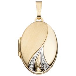 Jobo Damen Medallionanh&auml;nger "Anh&auml;nger Medaillon oval", Gelbgold 333, gold, Gelbgold 333, Schmuckanh&auml;nger, 333 Gold bicolor mit Zirkonia