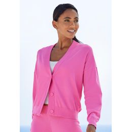 Lascana Damen Strickjacke, Gr. 32, pink, Obermaterial: 50% Viskose, 28% Polyester, 22% Nylon, unifarben, Basic, Strickjacken, in kurzer Form,