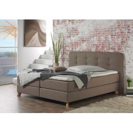 Boxspringbett Home Affaire, B:162cm L:210cm, beige, Struktur fein (100% Polyester), Komplettbetten, "Cecina", in 5 Breiten, 3 Ausf&uuml;hrungen, 2