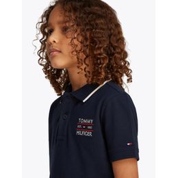 Tommy Hilfiger Jungen Poloshirt "TOMMY FLAG HILFIGER POLO REG SS", blau, Gr. 4, unifarben, Single Jersey, Obermaterial: 100% Baumwolle, Shirts, mit