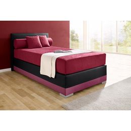 Boxspringbett Maintal, B:97cm L:210cm, rot, Bezug Kopteil und seitliche Unterbox wahlweise Microvelours aus 100% Polyester oder Kunstleder;DIe