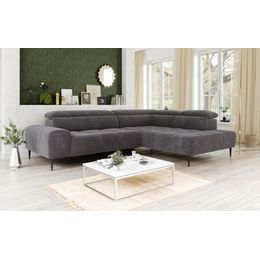 Ecksofa COTTA, B:298cm T:222cmgraphite, 92% POLYESTER (PES) / 8% POLYAMID (PA), Wohnzimmer, Sofas, "Theo L-Form, B: 298 cm", mit Kopfteilverstellung,