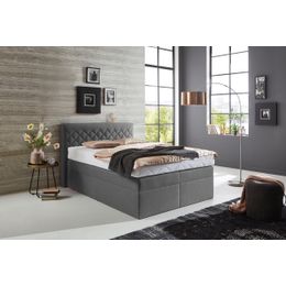 Boxspringbett, B:156cm L:210cm, grau, Westfalia Schlafkomfort, Box und Kopfteil: Strukturstoff (77% Polyester, 23% Viskose);Bezug der Obermatratze: