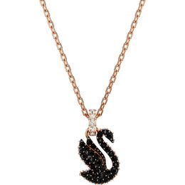 Swarovski Damen Kette mit Anh&auml;nger "Swarovski Iconic Swan", Metall, L: 49, schwarz, Metall, Halsketten, mit Emaille - mit Swarovski Kristall