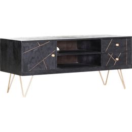 Lowboard GUTMANN FACTORY, B:130cm H:57cm T:53cm, schwarz, Massivholz, Wohnzimmer, Sideboards, "Scan", Kommode mit modernen Haarnadel Beinen, Breite