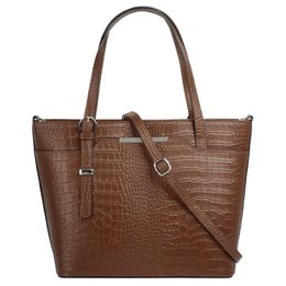CLUTY Damen Henkeltasche, braun, Leder, Reptilienpr&auml;gung, Taschen, echt Leder, Made in Italy
