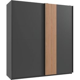 Schwebet&uuml;renschrank wimex, B:180cm H:198cm T:65cm, schwarz, Holzwerkstoff, Schr&auml;nke, "L&uuml;neburg", mit Akustiklamellen Optik, 180cm breit