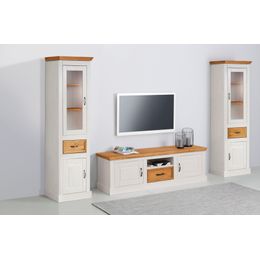 Wohnwand OTTO HOME, B:270cm H:180cm T:45cm, wei&szlig;, Massivholz, Wohnzimmer, Kastenm&ouml;bel-Sets, "Selma", 2 Vitrinen und 1 Lowboard, aus massivem