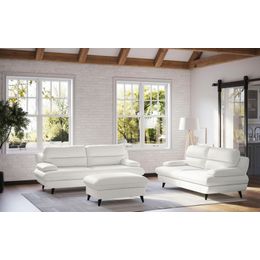 3-Sitzer COTTA "Pike, B: 218 cm", bianco, B:218cm H:90cm T:95cm, GEDECKTES RINDSLEDER, Sofas, mit Metallf&uuml;&szlig;e