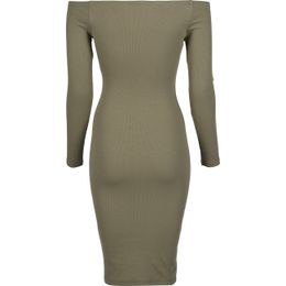 Urban Classics Damen Shirtkleid "Urban Classics Damen Ladies Off Shoulder Longsleeve Rib Dress", gr&uuml;n, Gr. M, unifarben, 97% Baumwolle, 3% Elasthan,