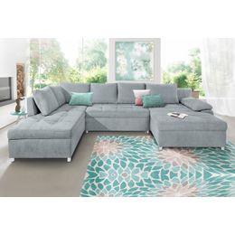 Wohnlandschaft Home Affaire, B:326cm H:82cm T:90cm, grau, Kunstleder SOFTLUX / Struktur (100% Polyester);Struktur fein (95% Polyester, 5% Polyamid),