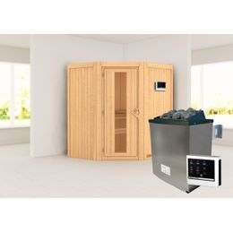 Karibu Sauna "&raquo;Liyah&laquo; mit Energiespart&uuml;r naturbelassen", Saunaofen, externe Steuerung, (ohne Ofen), beige, Saunen, in verschiedenen Ausf&uuml;hrungen