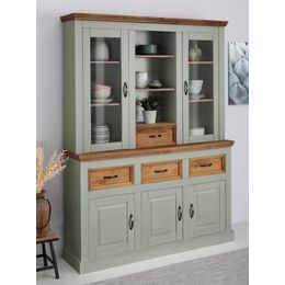 Buffet OTTO HOME, B:145cm H:192cm T:38cm, gr&uuml;n, Glas, MDF, Massivholz, K&uuml;che, Schr&auml;nke, "Selma", aus massivem Kiefernholz, mit Griffen aus
