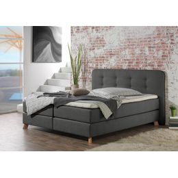 Boxspringbett Home Affaire, B:222cm L:210cm, grau, Struktur fein (100% Polyester), Komplettbetten, "Cecina", in 5 Breiten, 3 Ausf&uuml;hrungen, 2