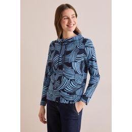 Cecil Damen Langarmshirt, blau, Gr. XXL, bedruckt, Web, 100% Baumwolle, Shirts, aus reiner Baumwolle