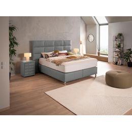 Boxspringbett Alina, B:248cm L:215cm, grau, Lederoptik HGA (100% Polyester), Komplettbetten, "Paige", hohes Kopfteil, in unterschiedlichen