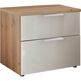Nachtkonsole Wiemann, B:60cm H:46,4cm T:43cmbianco, eiche, dekor, glas champagner, chrom, Floatglas, Holzwerkstoff, Metall, Sideboards, "Como",