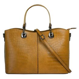 CLUTY Damen Henkeltasche, gelb, Leder, Reptilienpr&auml;gung, Taschen, echt Leder, Made in Italy